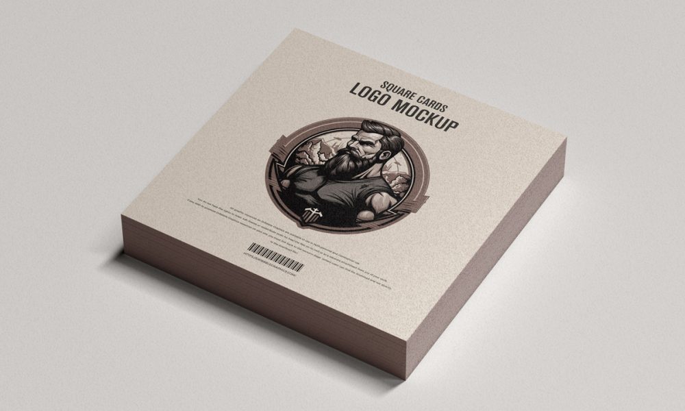 Free Stack of Square Cards Logo Mockup Design - Mockup Planet