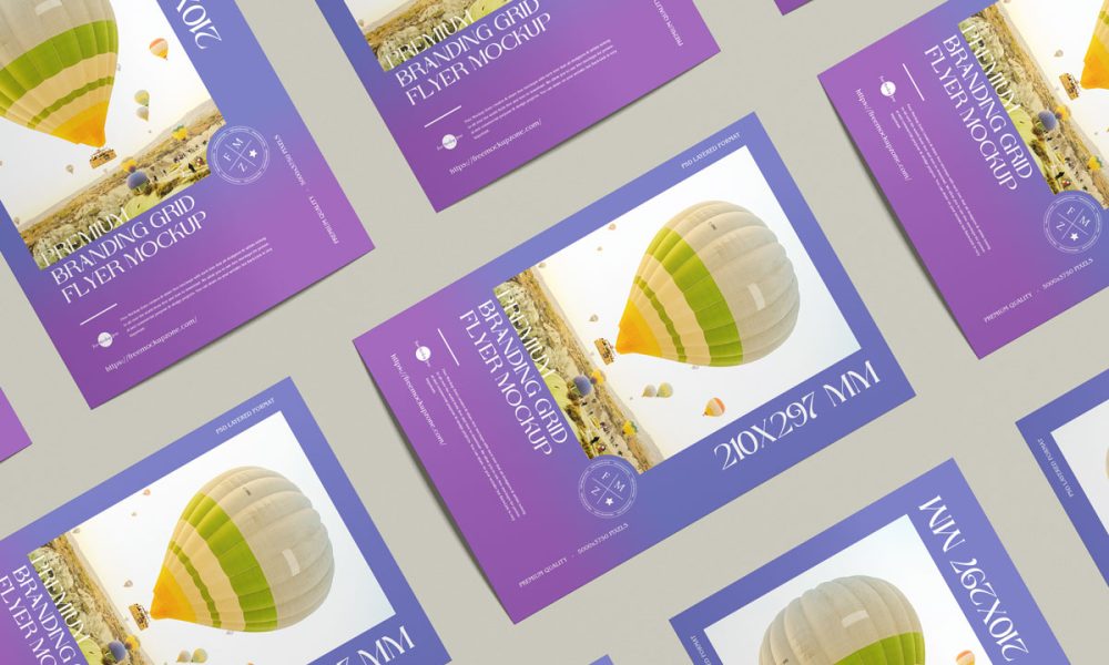 Free A4 Grid Flyer Mockup Design - Mockup Planet