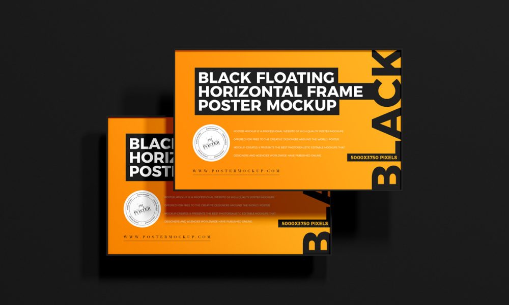 Free Top View Black Framed Poster Mockup Design - Mockup Planet