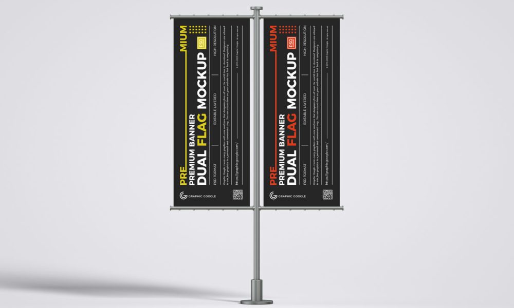 Free Advertising Dual Flag Banner Mockup Design - Mockup Planet