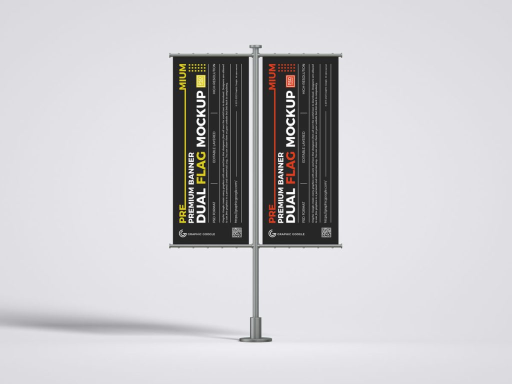 Free Advertising Dual Flag Banner Mockup Design - Mockup Planet
