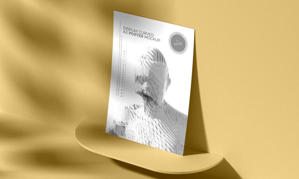 Free Display Curved Paper Poster Mockup Design - Mockup Planet