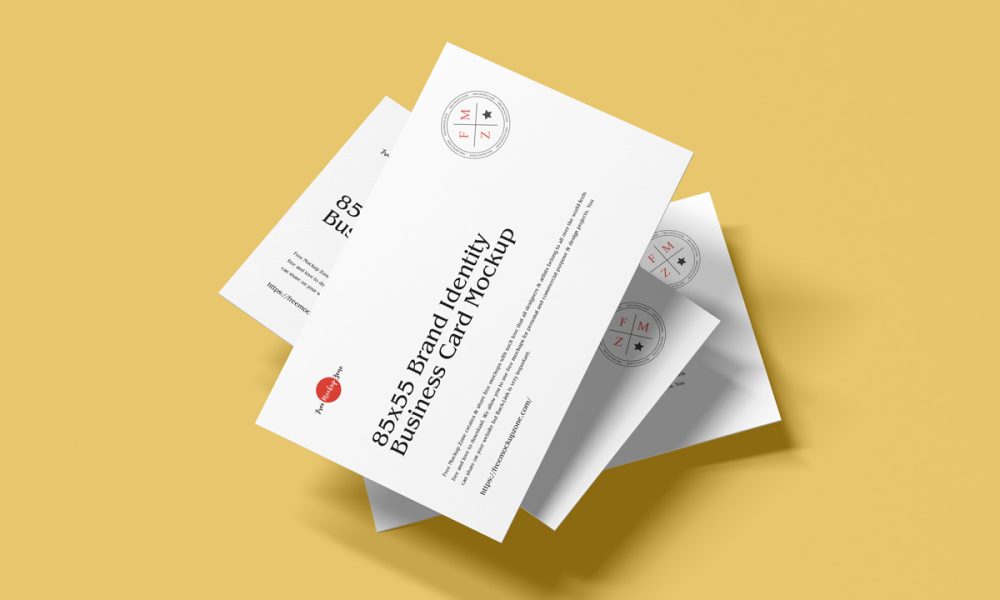 Free Premium Floating Business Card Mockup Design - Mockup Planet