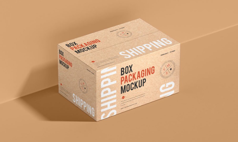 Free Premium Shipping Box Packaging Mockup Design - Mockup Planet