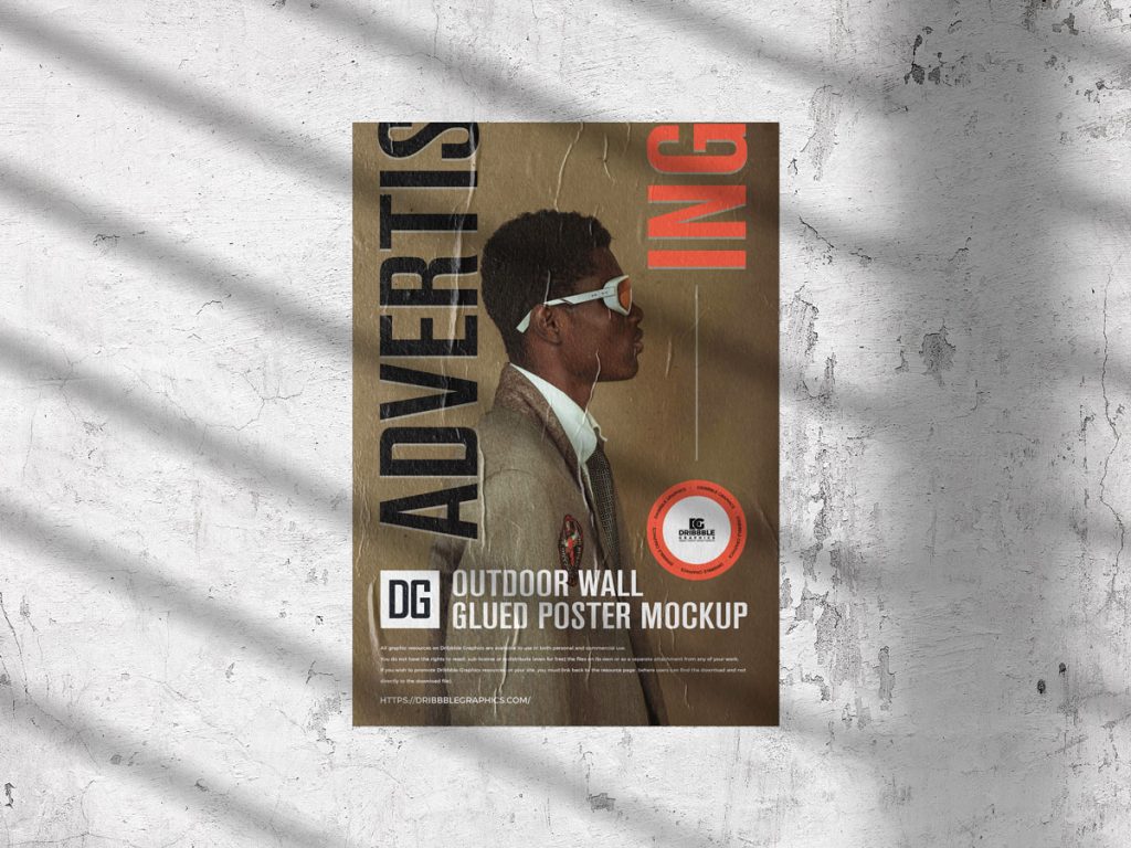 Free Shadow Wall Glued Poster Mockup Design - Mockup Planet