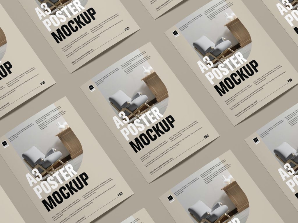 Free Brand Grid Curved A3 Poster Mockup Design - Mockup Planet