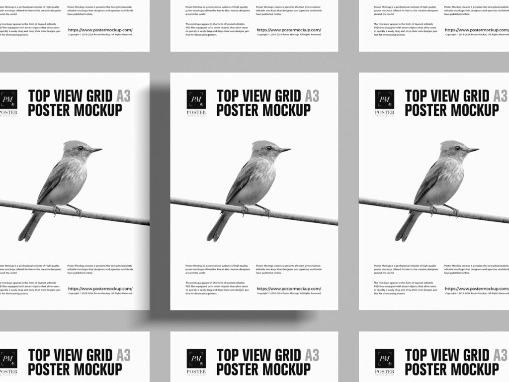 Free Top View Grid Poster Mockup Design - Mockup Planet
